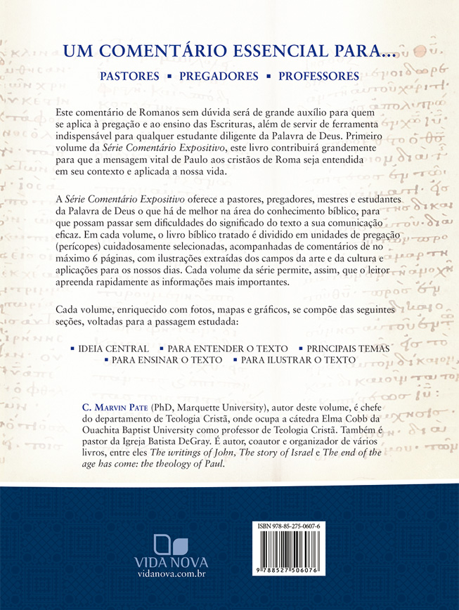 Romanos - Série comentário expositivo C. MARVIN PATE - Livraria Shalom
